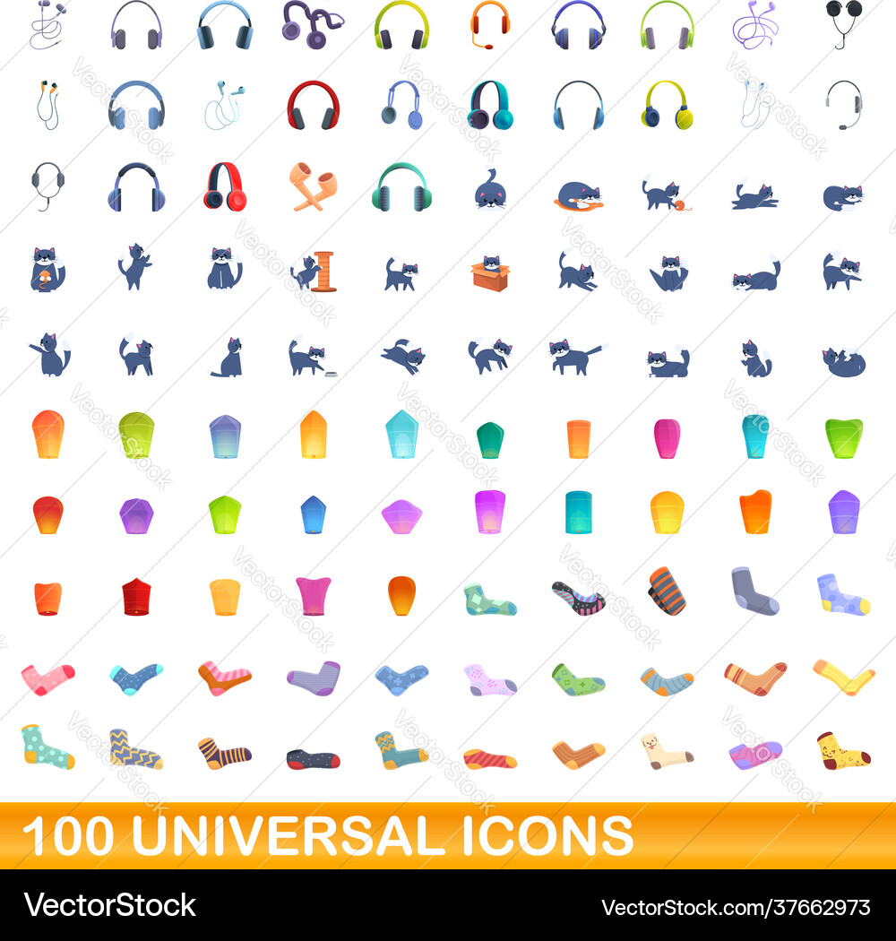100 universal icons set cartoon style Royalty Free Vector