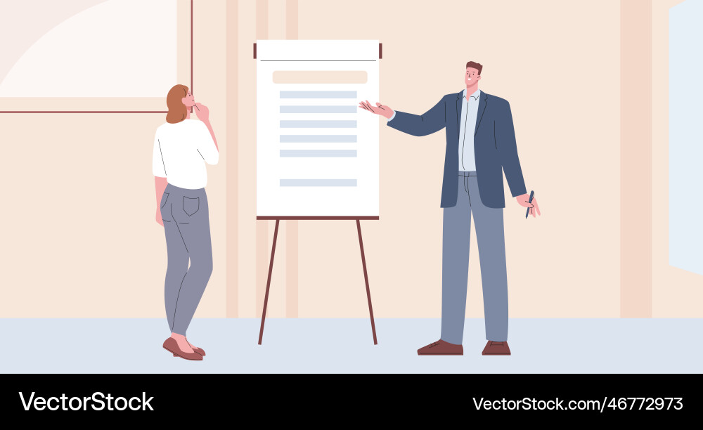 Business couple discuss information on abstract Vector Image