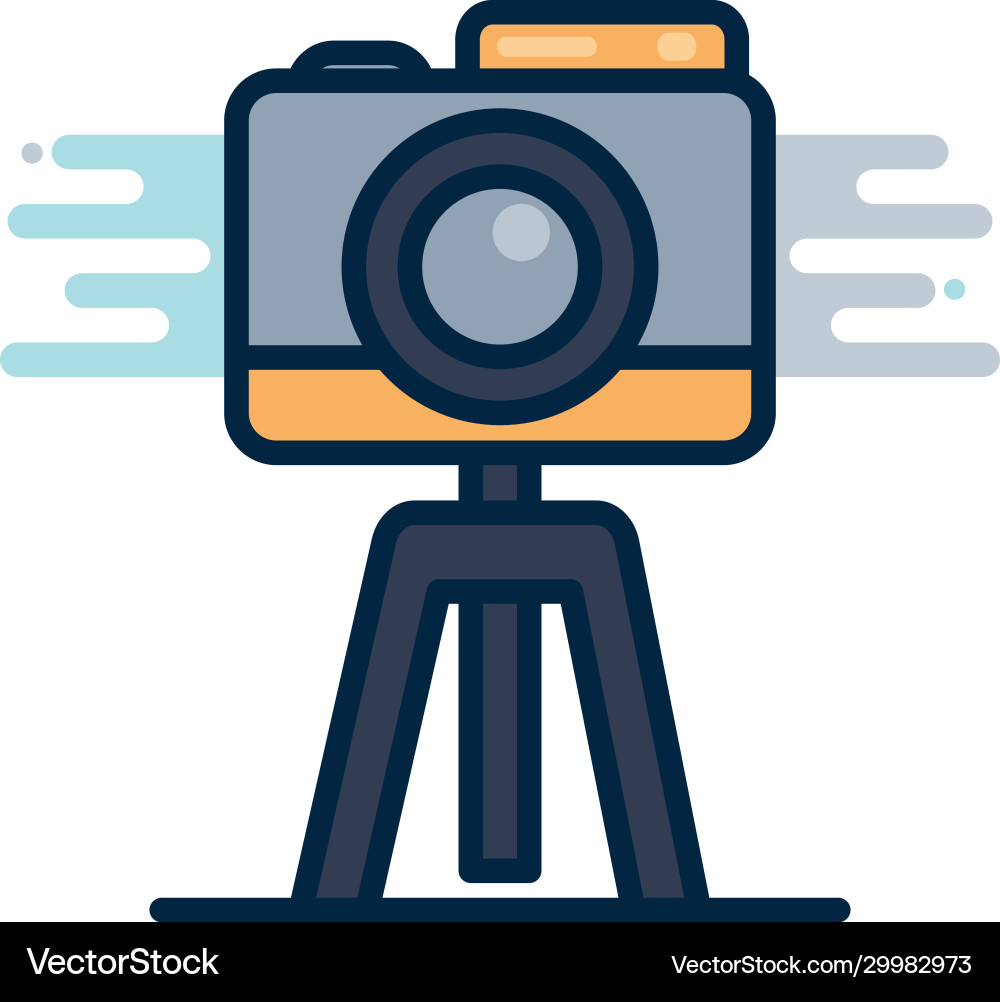 Camera over tripod line fill block style icon Vector Image