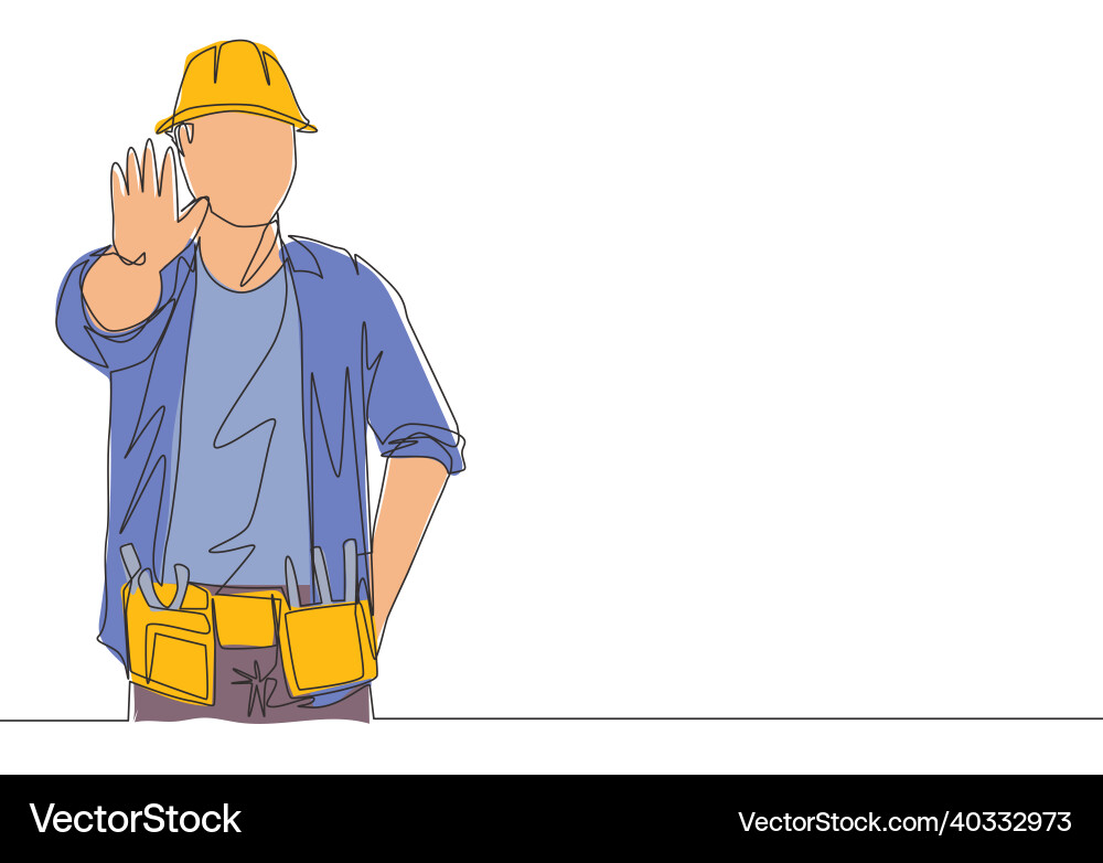 One continuous line drawing of young handyman Vector Image