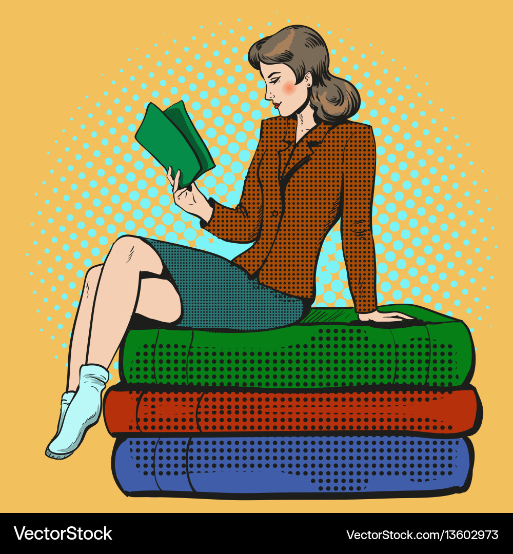 Pop art young woman reading Royalty Free Vector Image