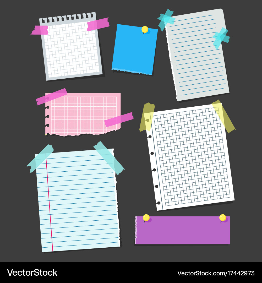 Realistic blank note color paper with color sticky