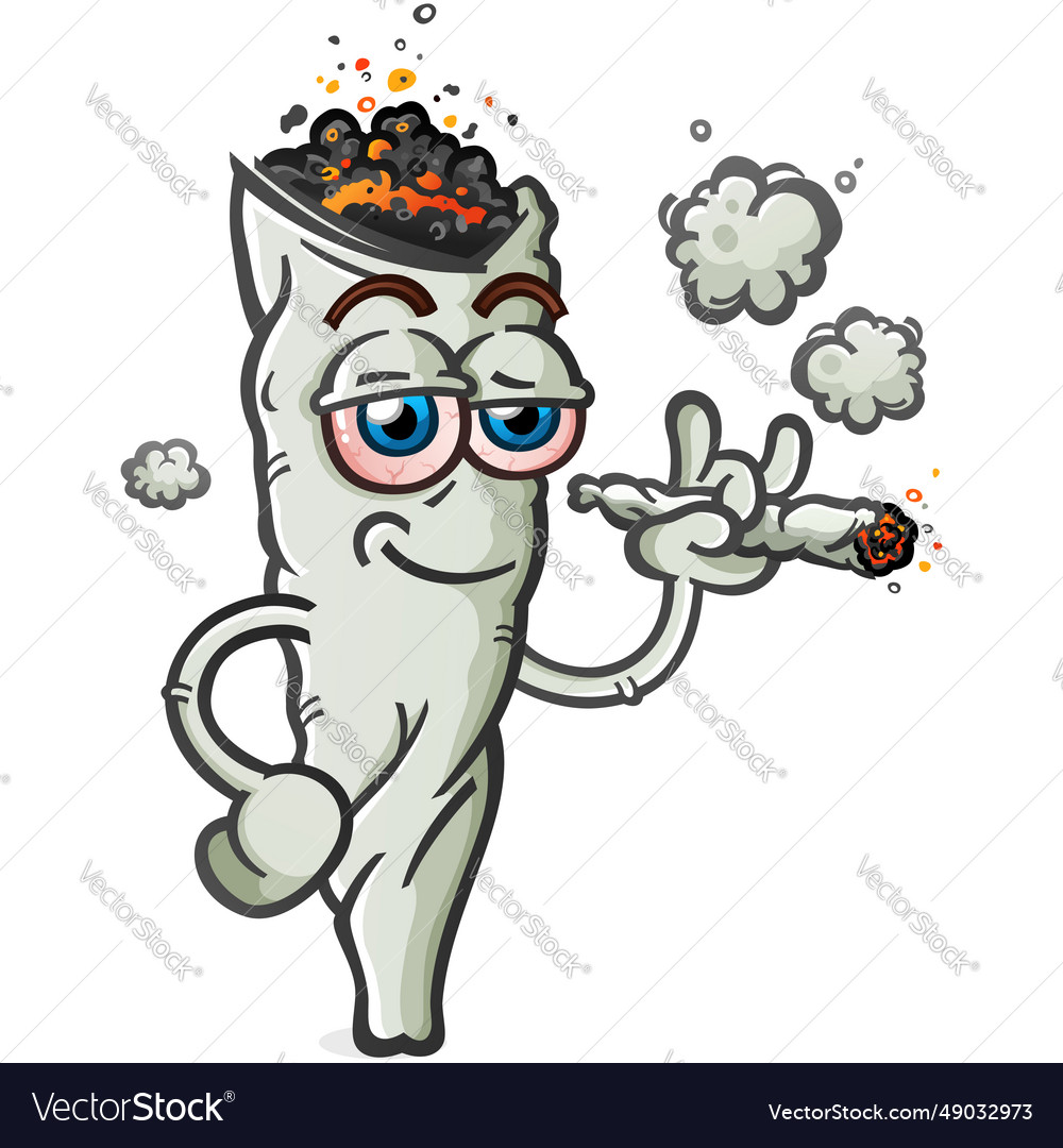 Smiling marijuana joint cartoon character smoking Vector Image