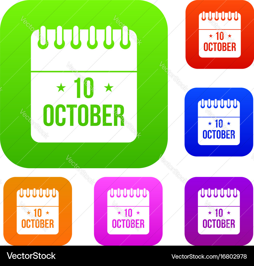 10 october calendar set collection Royalty Free Vector Image