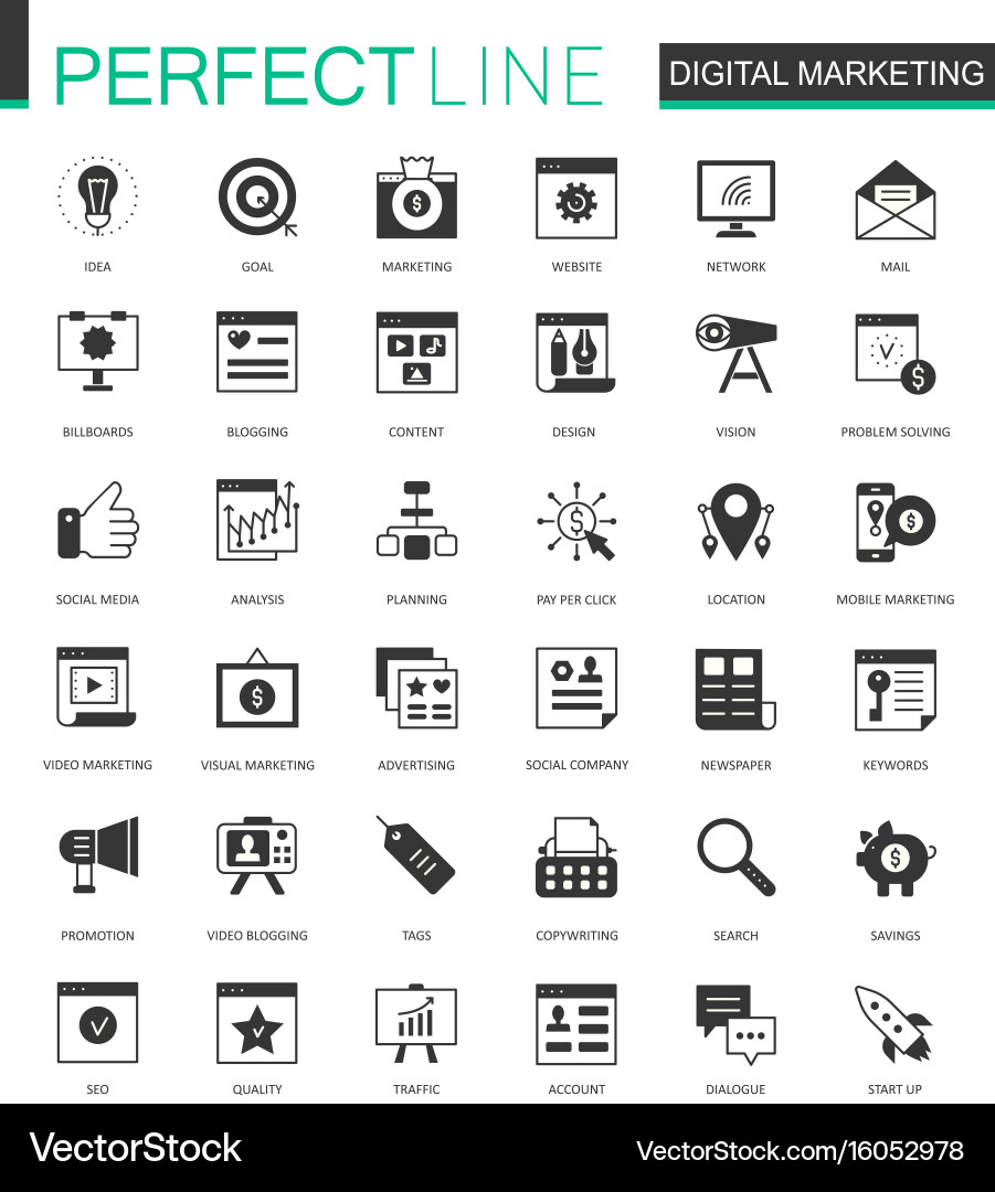 Black classic digital marketing web icons set Vector Image