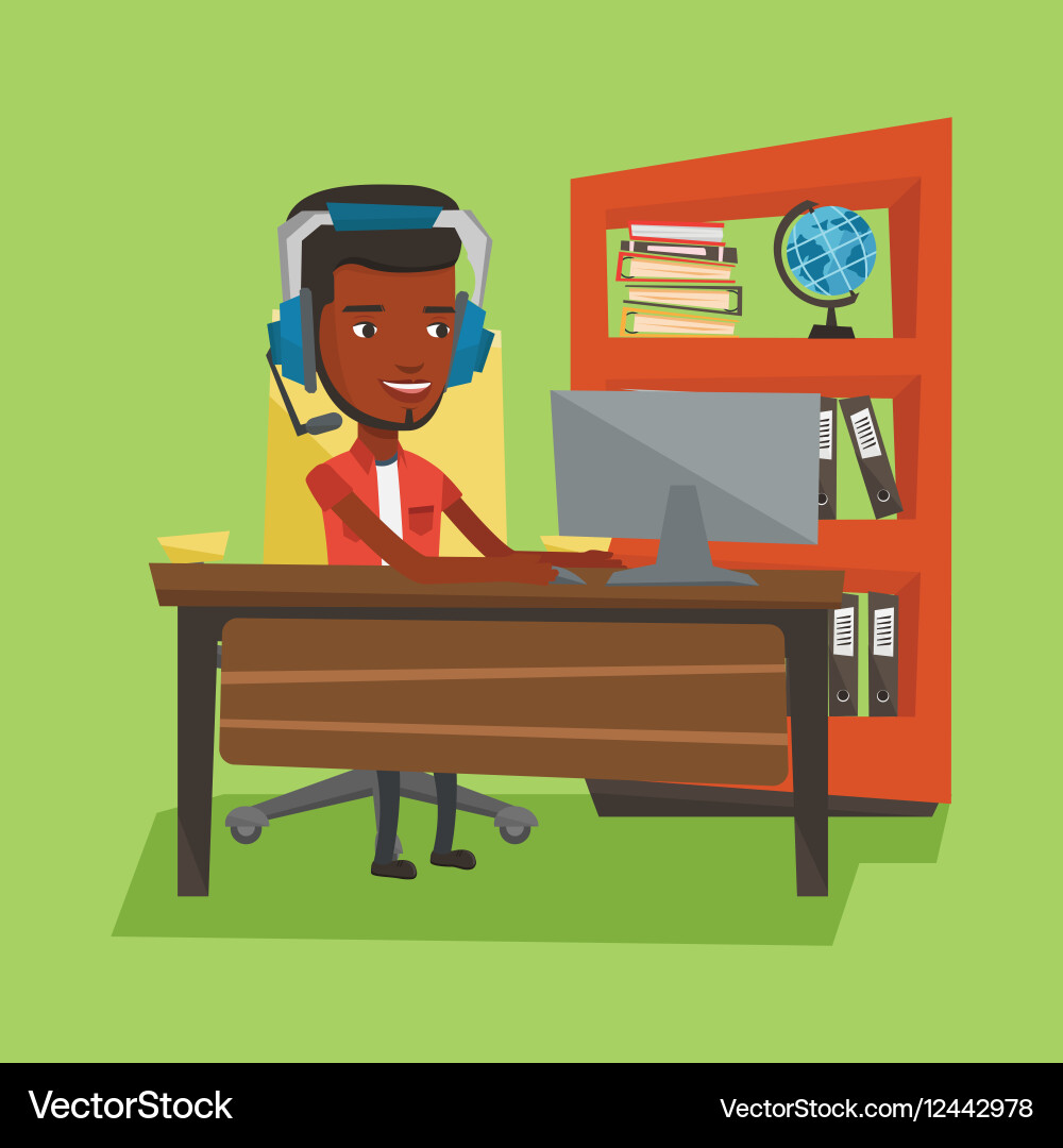 Business man with headset working at office Vector Image