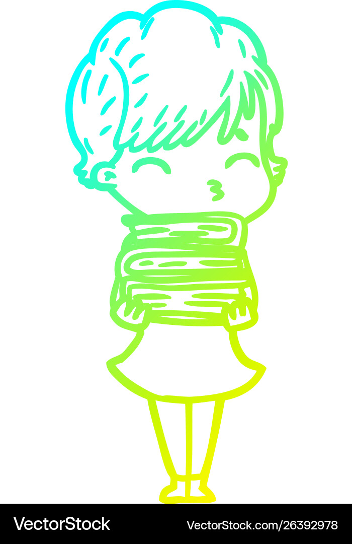 Cold gradient line drawing cartoon woman thinking Vector Image