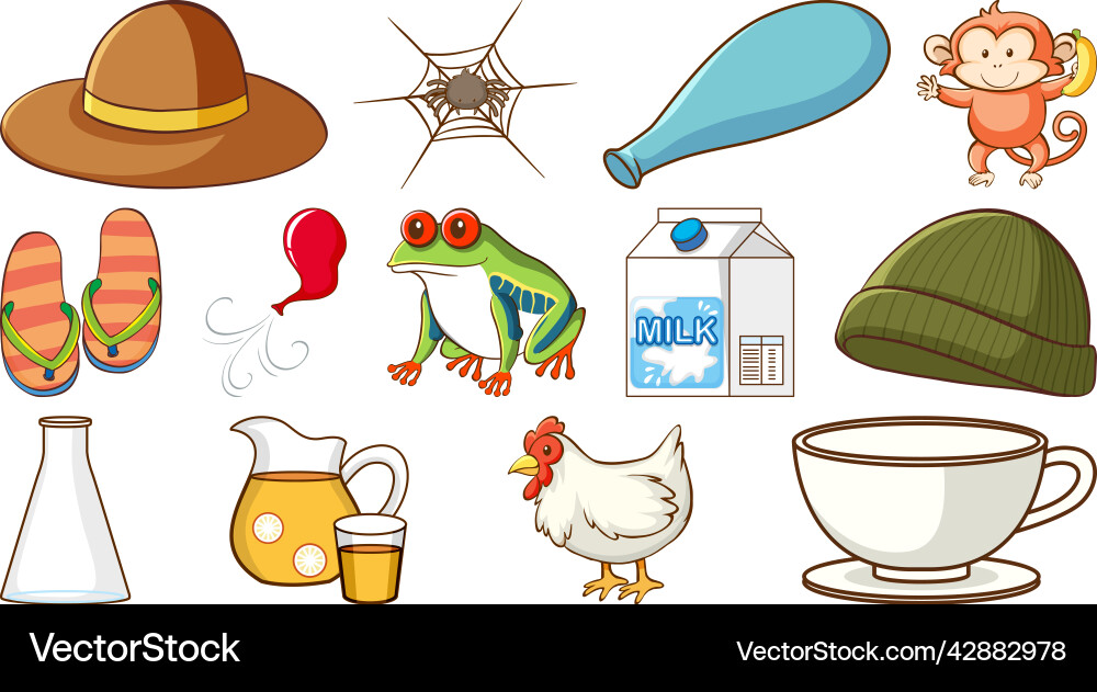 Cute animals and other items Royalty Free Vector Image