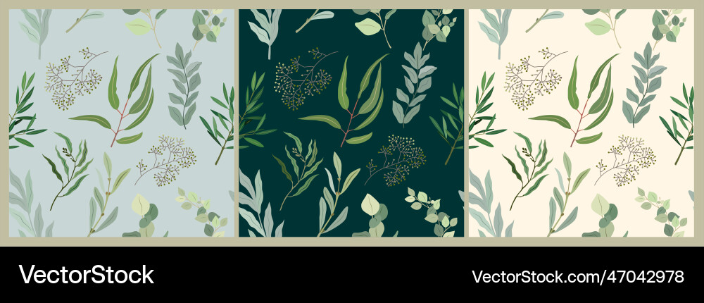Eucalyptus leaves pattern colorful art set Vector Image