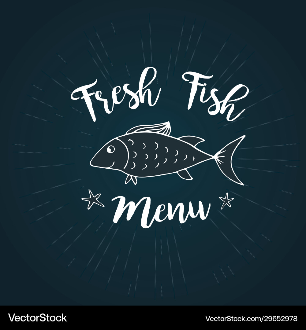 Fish and lettering- fresh menublackboard Vector Image