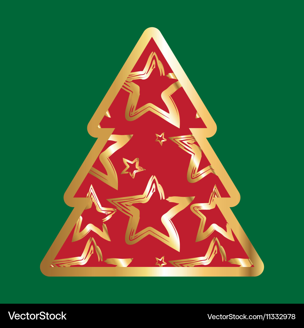 Gold and red christmas tree icon Royalty Free Vector Image