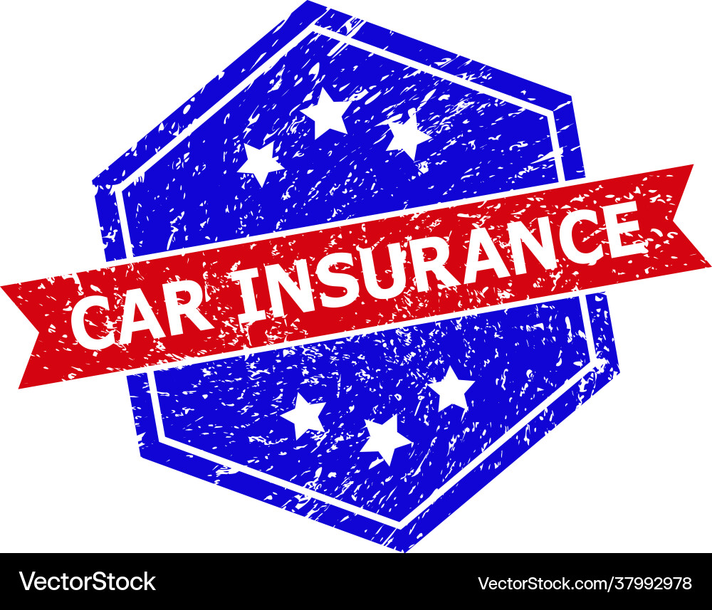 Hexagon bicolor car insurance rubber stamp Vector Image