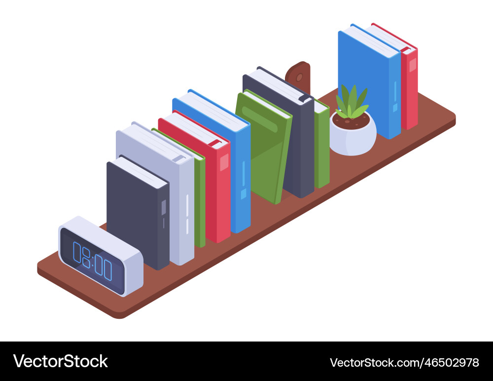 Isometric bookshelf home interior or library room Vector Image