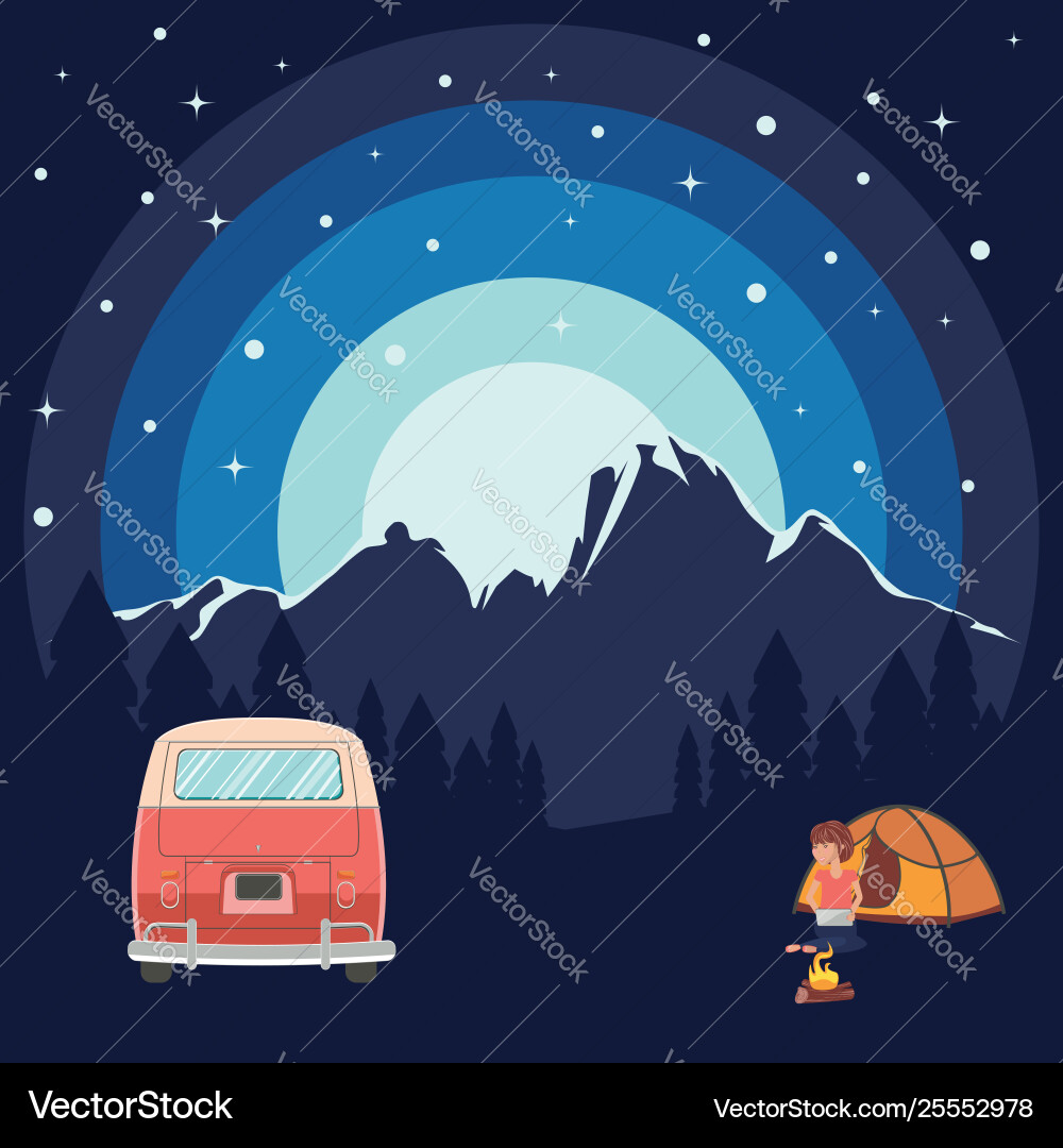Night camping poster Royalty Free Vector Image