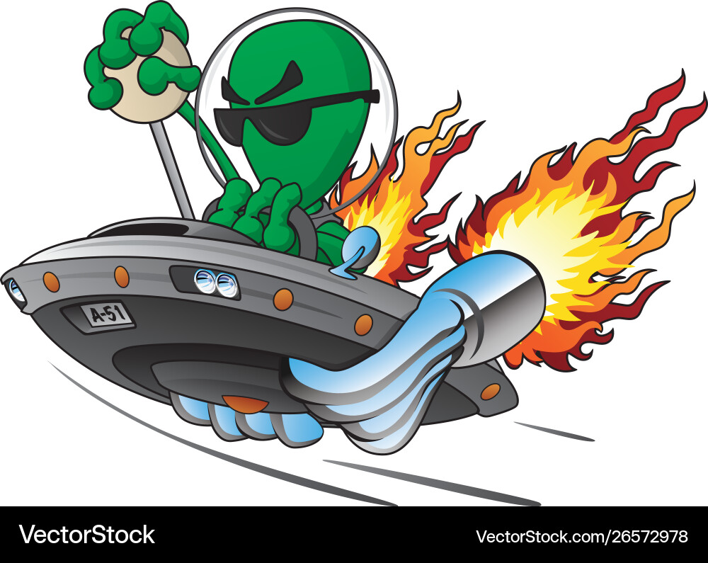 Ufo alien area 51 hot rod Royalty Free Vector Image