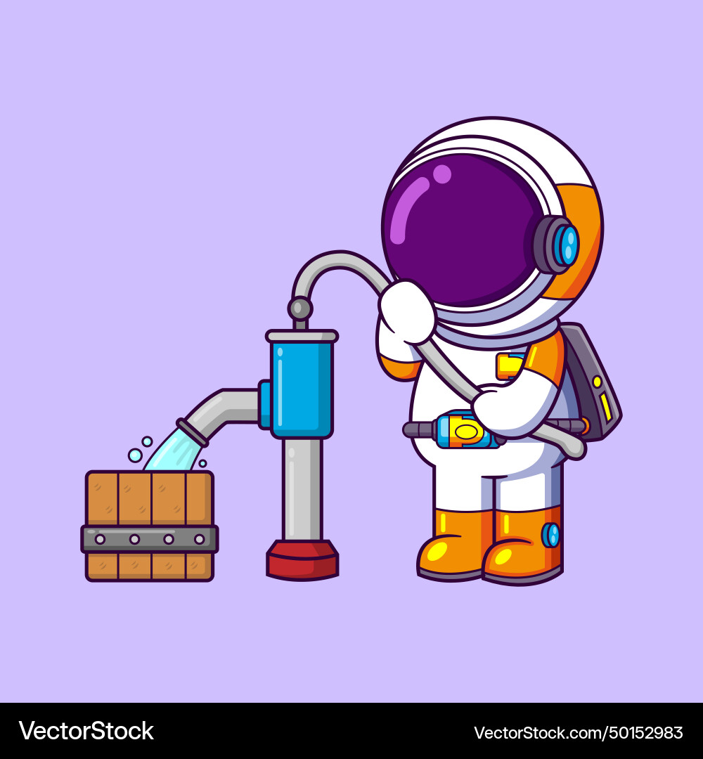 Cute astronaut playing with water pump cartoon Vector Image