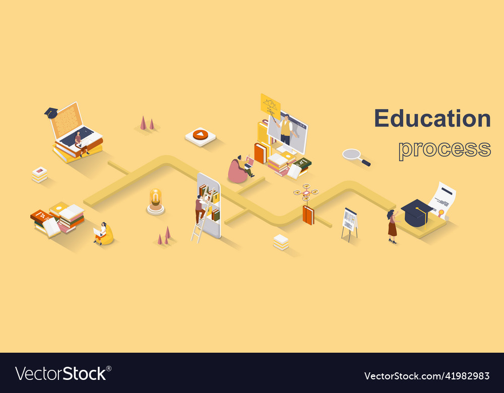 Education process concept 3d isometric web banner Vector Image