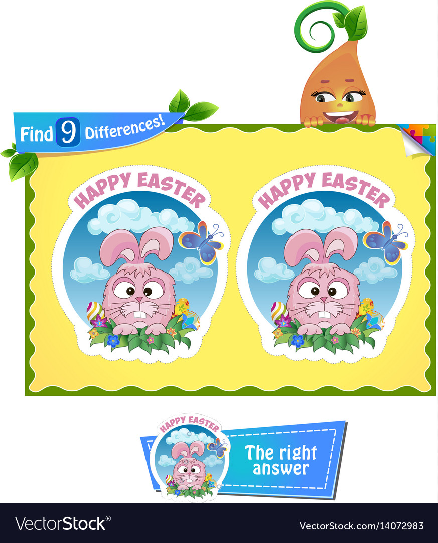 Find 9 differences easter game Royalty Free Vector Image