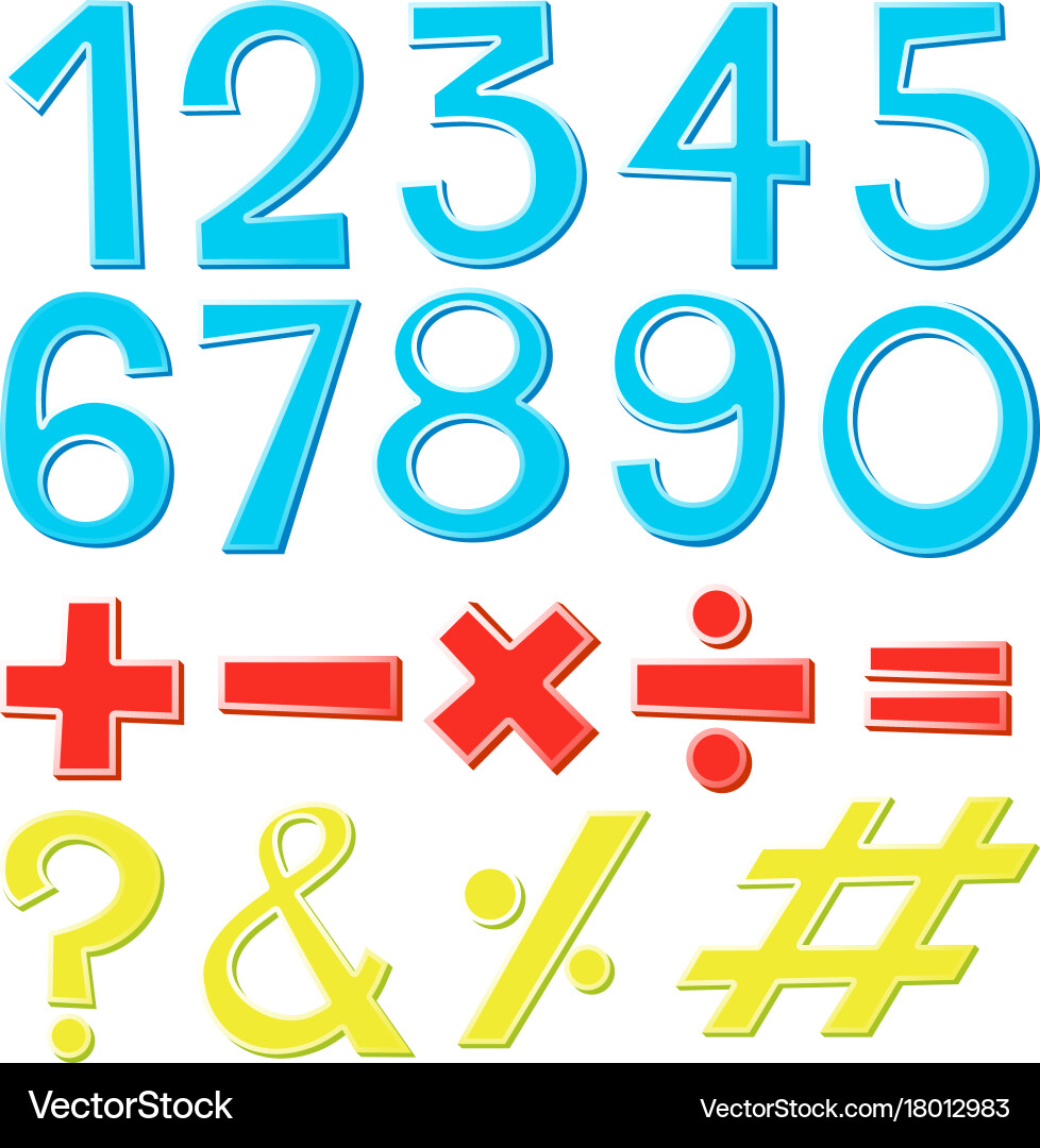Font design for numbers and signs Royalty Free Vector Image