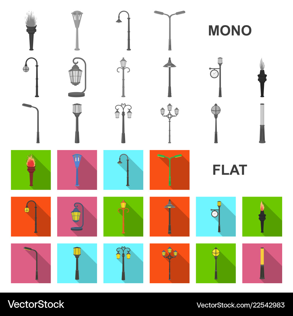 Lamp post flat icons in set collection for design Vector Image