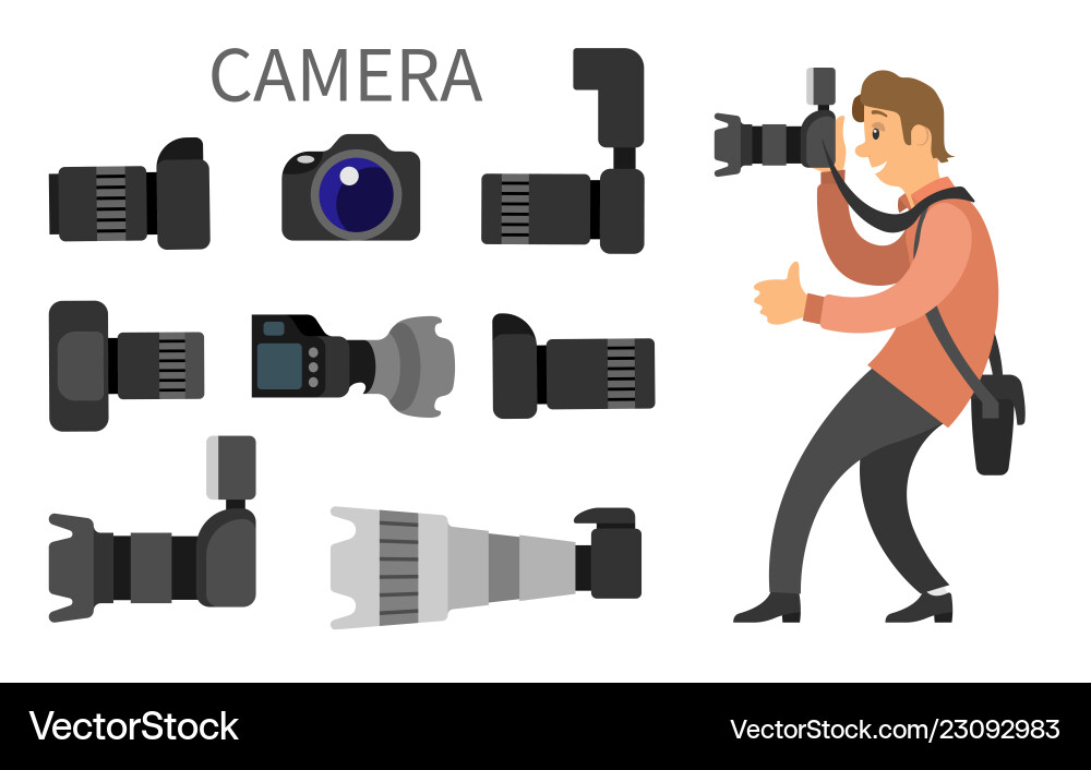 Photographer high resolution action cameras lens Vector Image