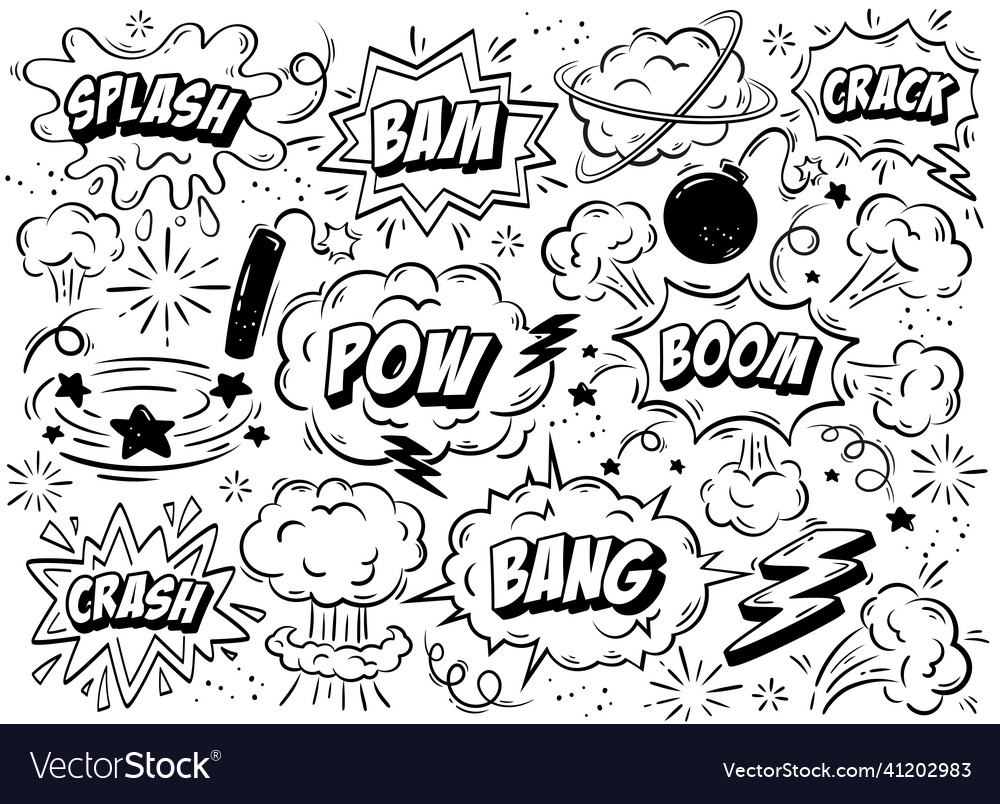 Set of hand drawn comics bombs and explosions Vector Image
