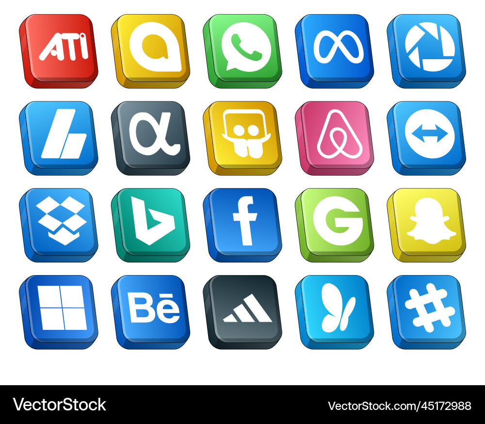 20 social media icon pack including delicious Vector Image