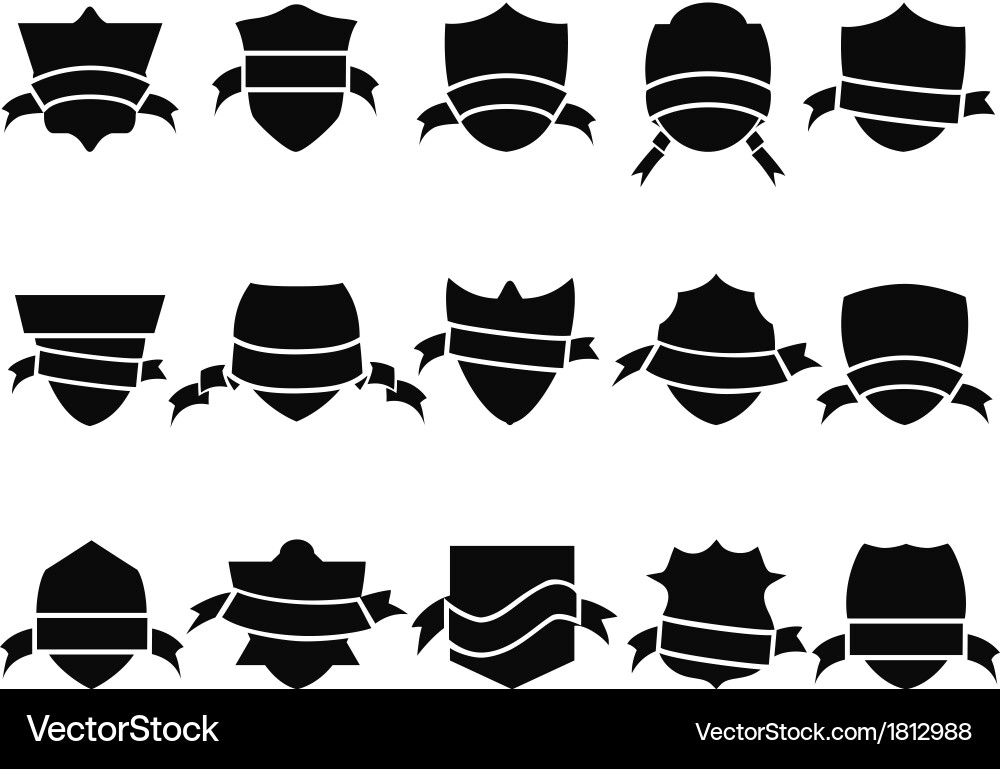 Black shield and ribbon icons set Royalty Free Vector Image