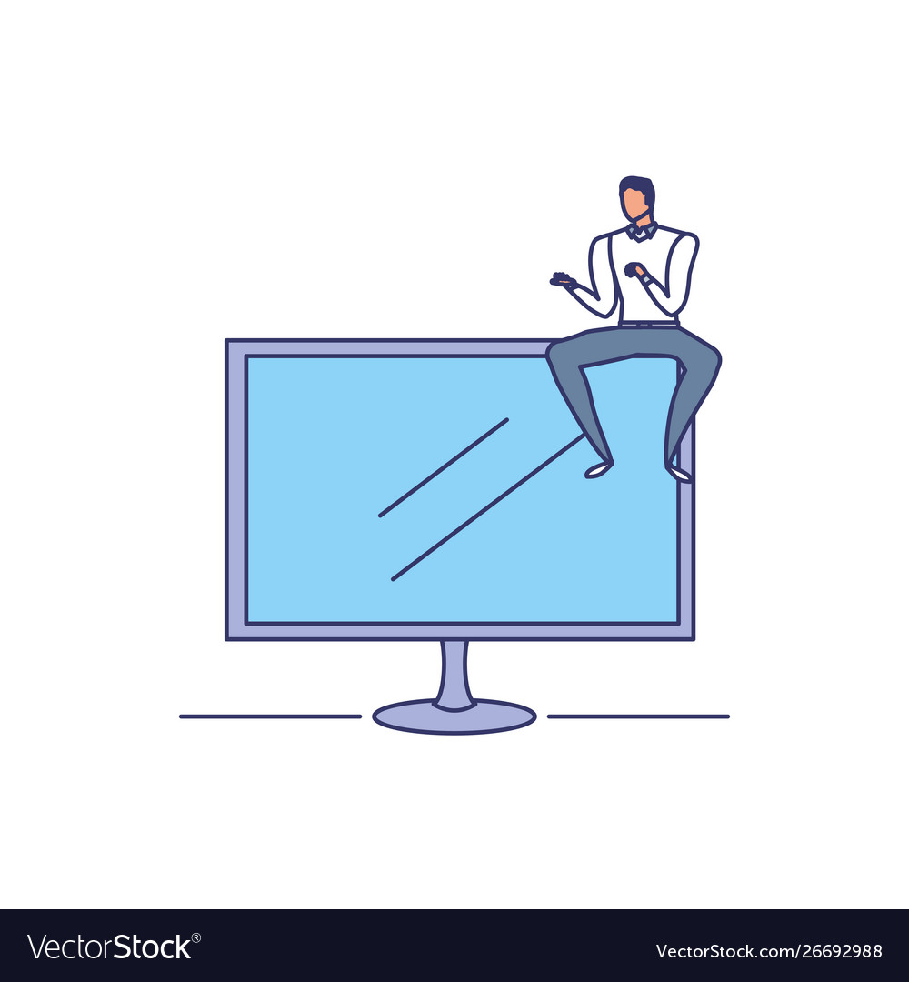 Business man elegant with computer monitor Vector Image