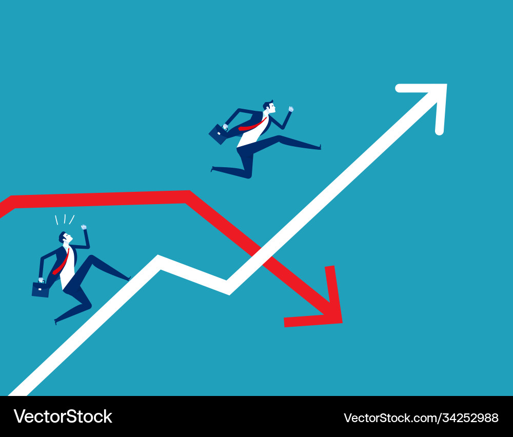 Business person jumping pass arrow graph Vector Image