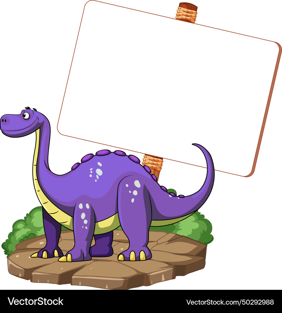 Cartoon dinosaur beside an empty signboard Vector Image