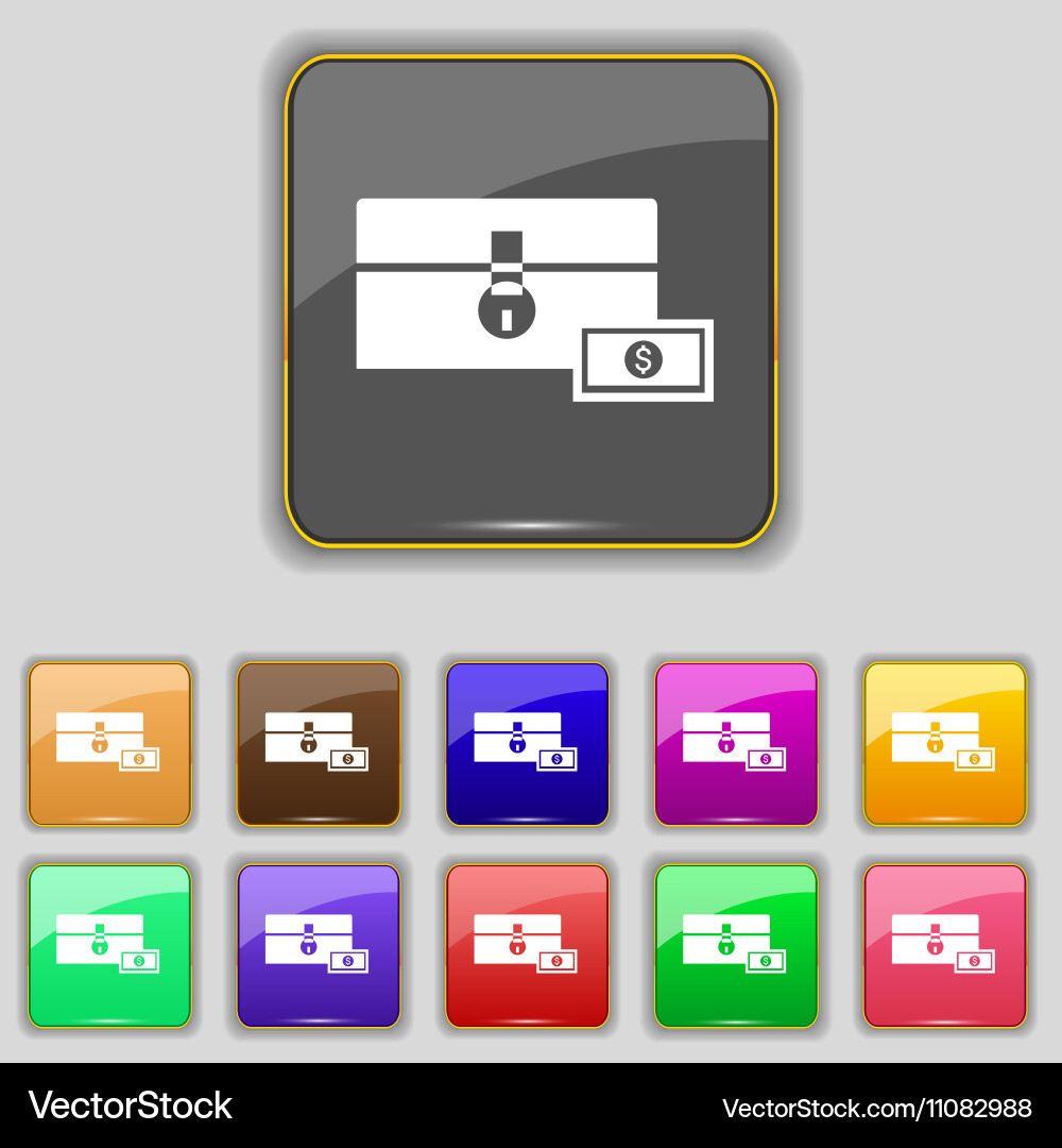 Chest icon sign set with eleven colored buttons Vector Image