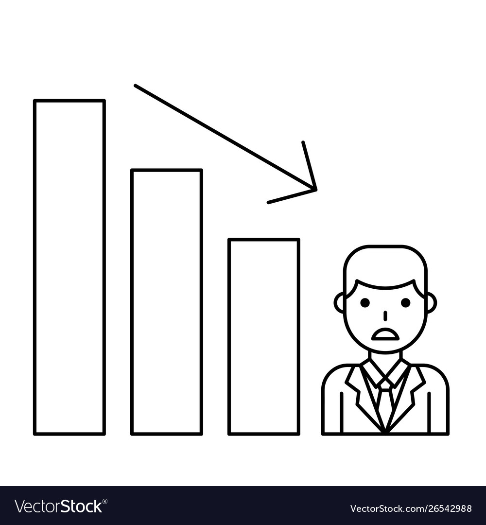 Decrease bar chart with sad businessman line Vector Image