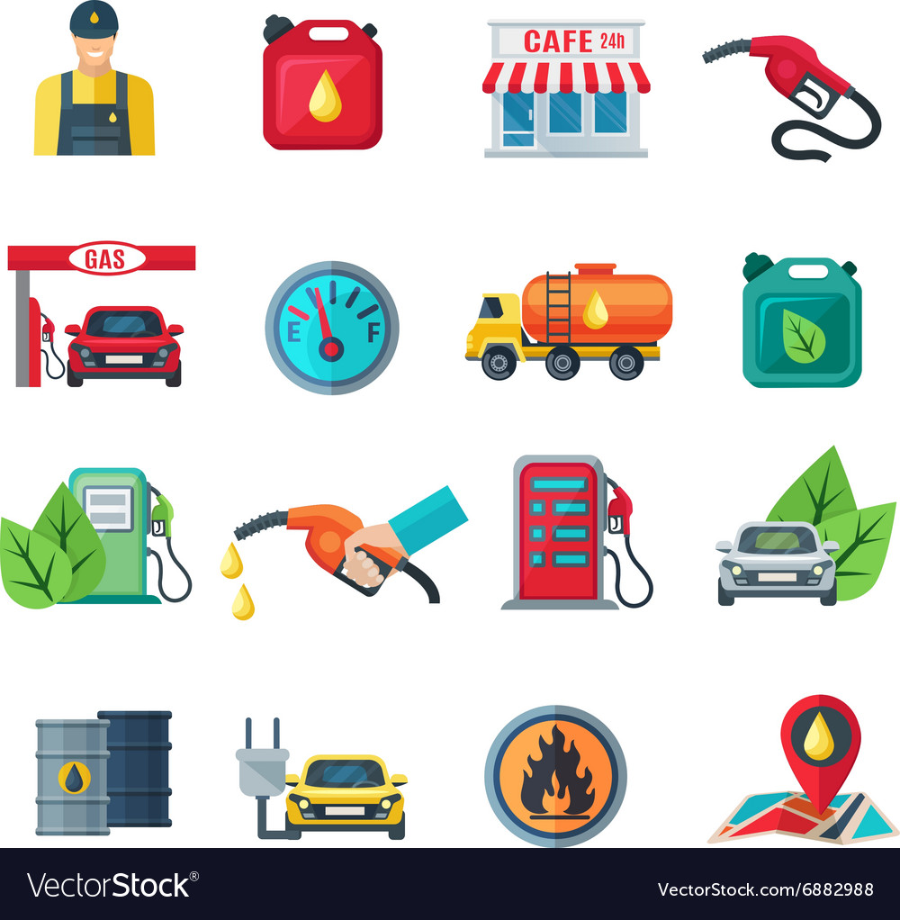 Gas station color icons set Royalty Free Vector Image