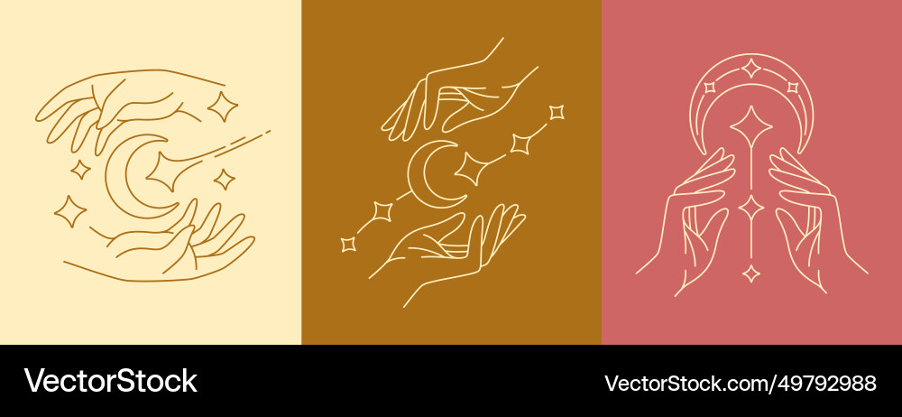 Hand and moon line art design collection Vector Image
