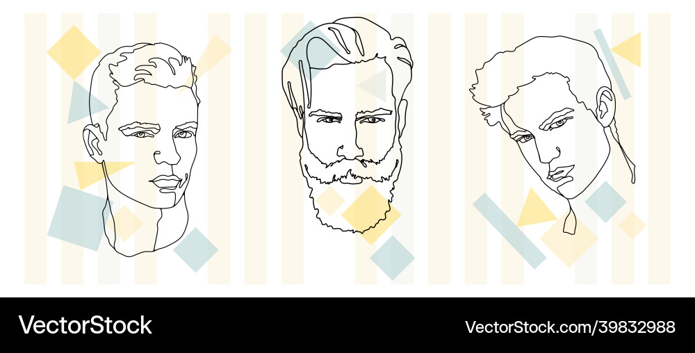 Set face line art 1 2 3 man and geometry Vector Image