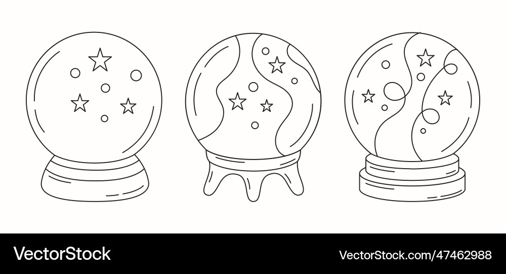 Set of magic crystal balls in linear style magic Vector Image
