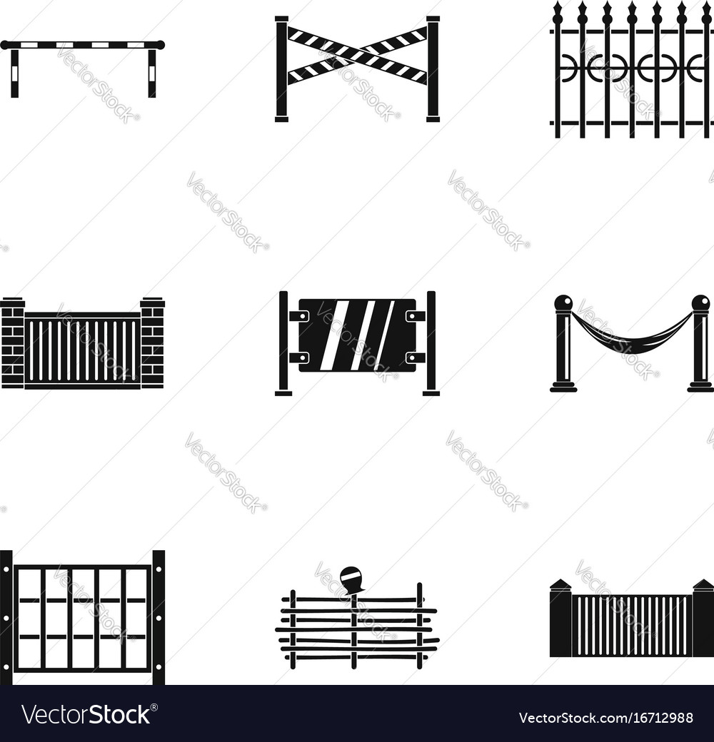 Urban fence icons set simple style Royalty Free Vector Image