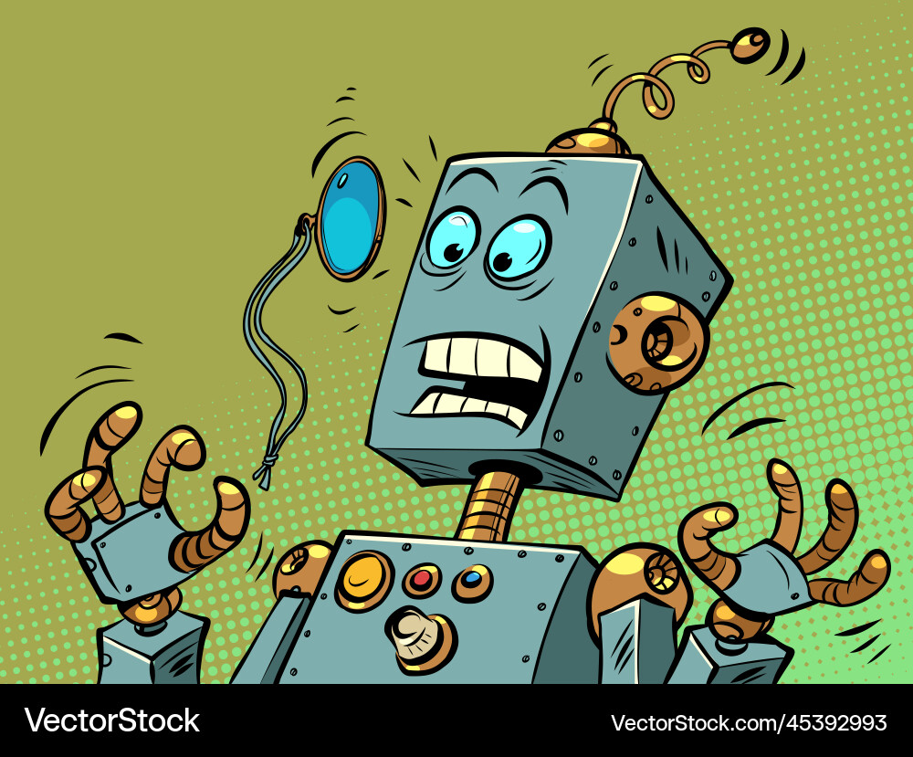 A surprised robot with monocle news human Vector Image