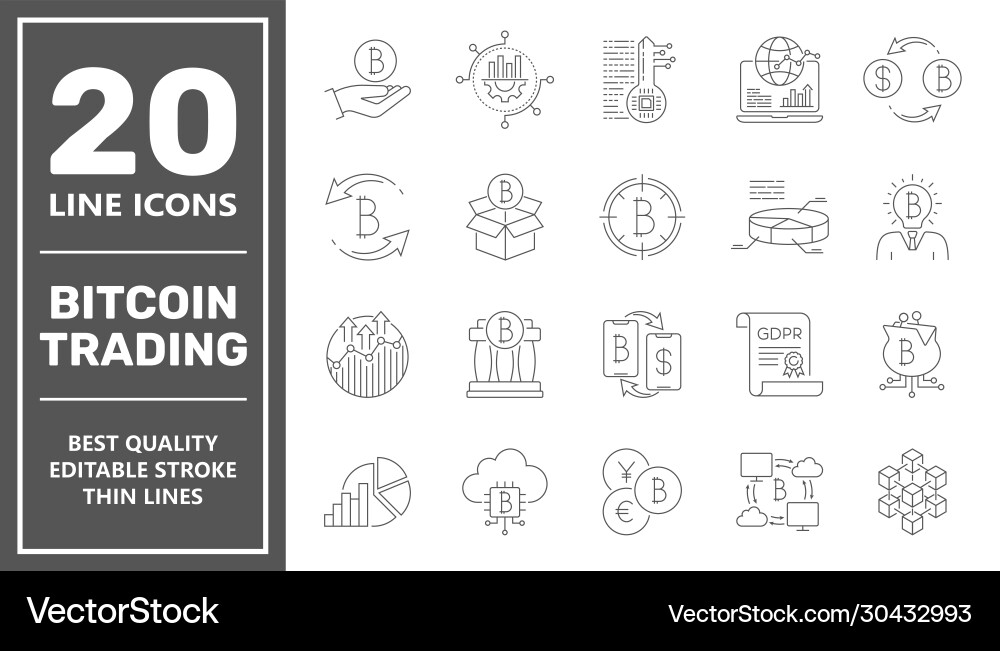 Bitcoin trading icons digital money Royalty Free Vector