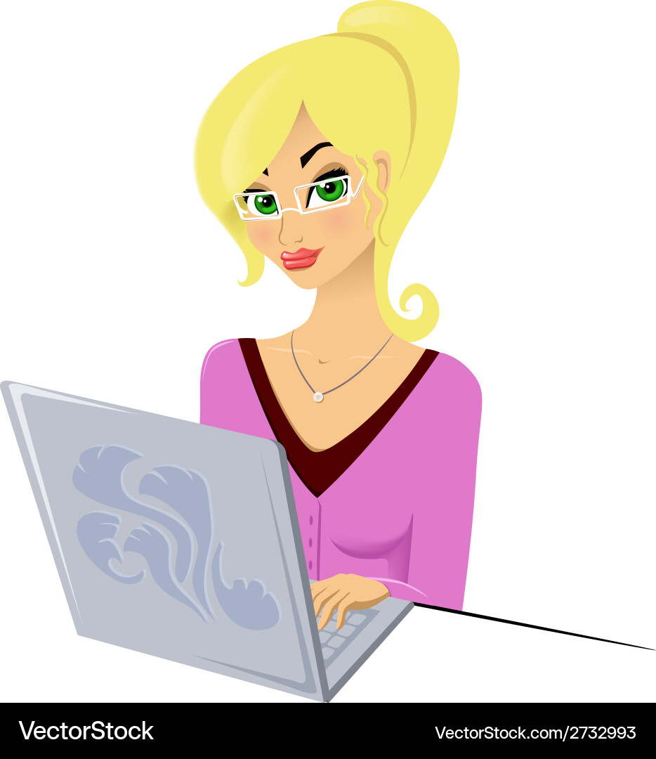 Blond girl and a laptop Royalty Free Vector Image