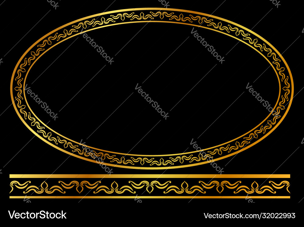 Golden oval floral frame at black background Vector Image