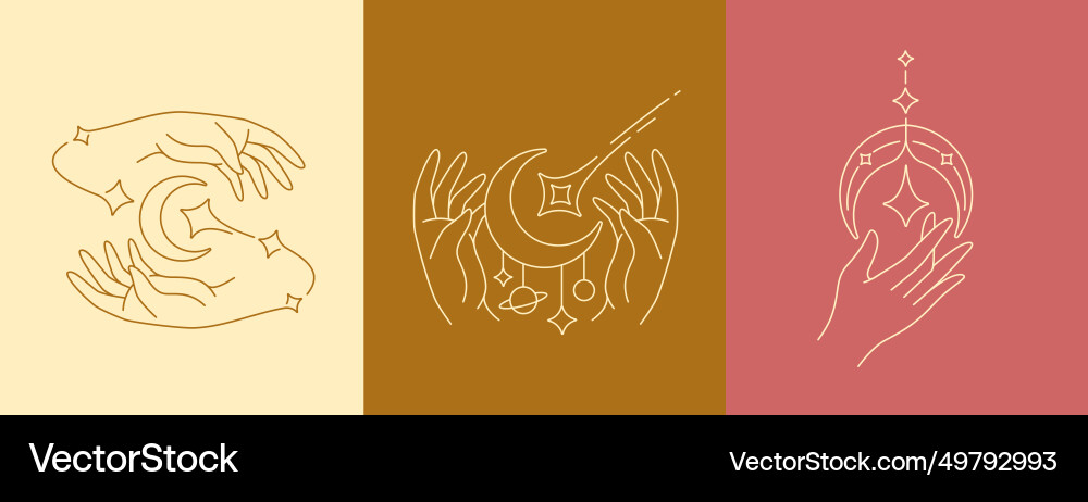 Hand and moon line art design collection Vector Image