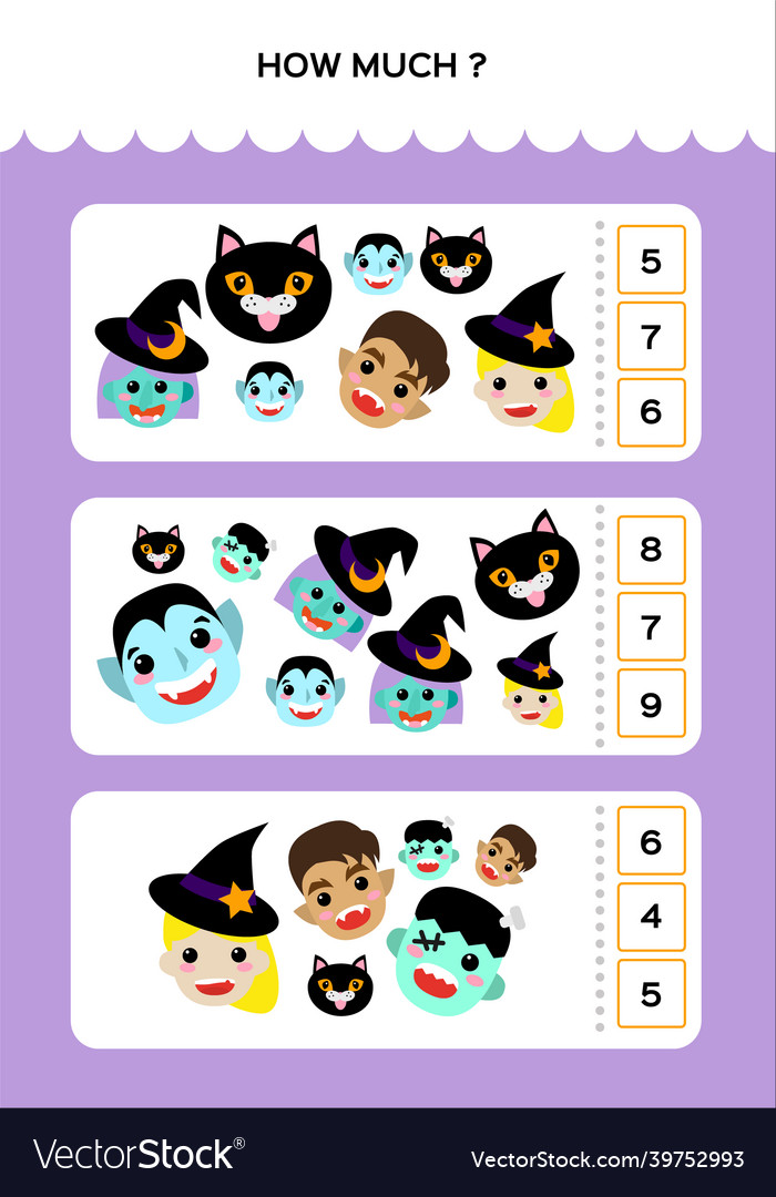 Happy halloween math game for kids with monsters Vector Image