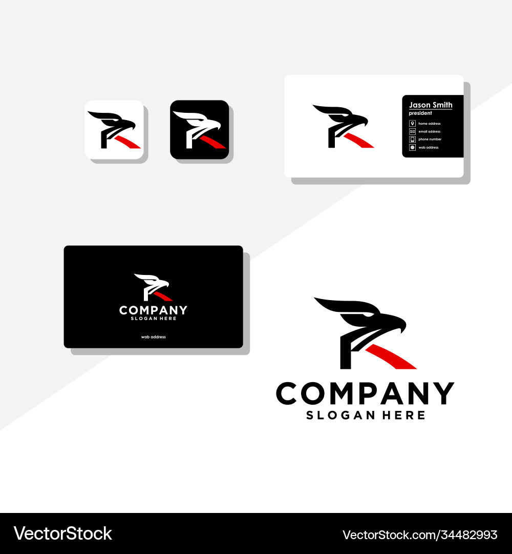 Letter r eagle head logo and business card Vector Image
