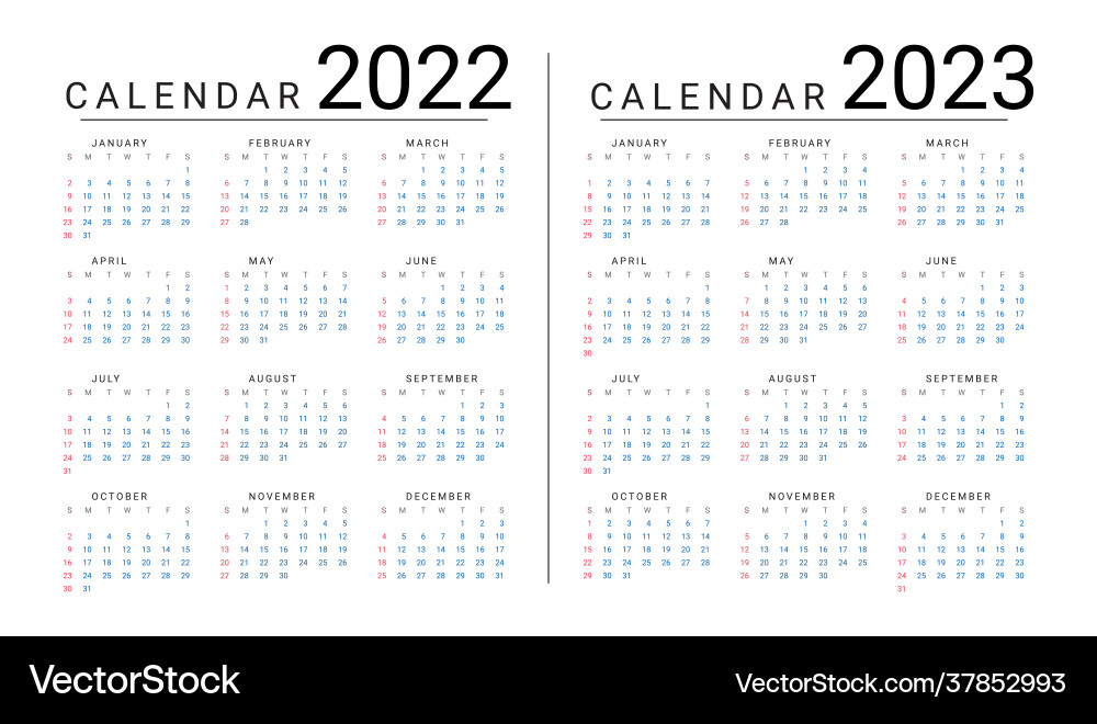 Mockup simple calendar layout for 2022 and 2023 Vector Image
