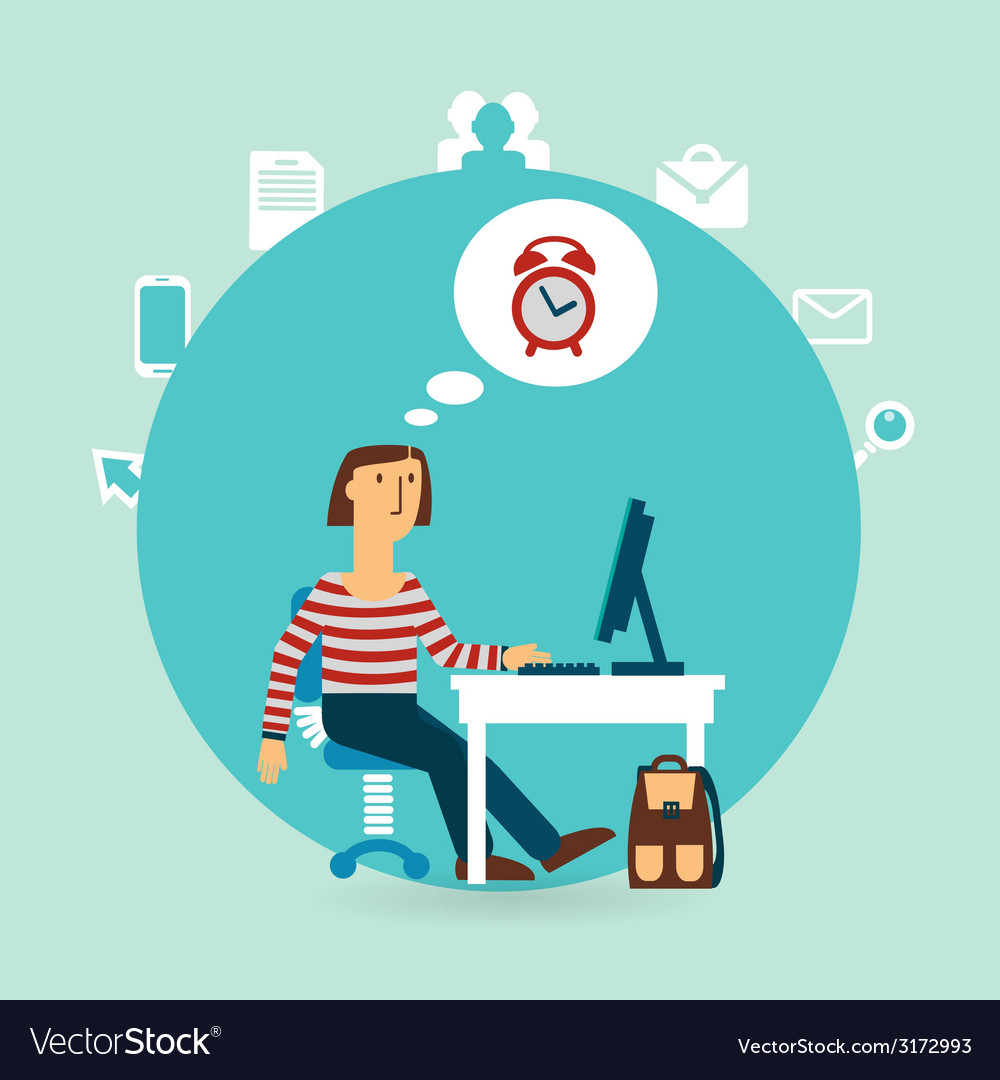 Office worker thinking about time Royalty Free Vector Image