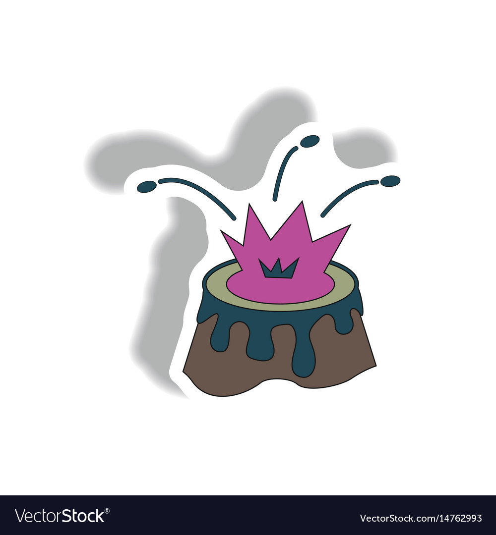 Volcano mountain top exploding sticker Royalty Free Vector