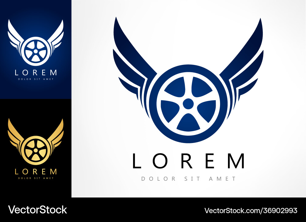 Wheel and tire with wings logo Royalty Free Vector Image