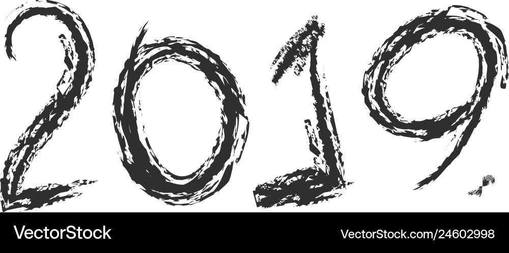 2019 text hand drawn in brush free style Vector Image